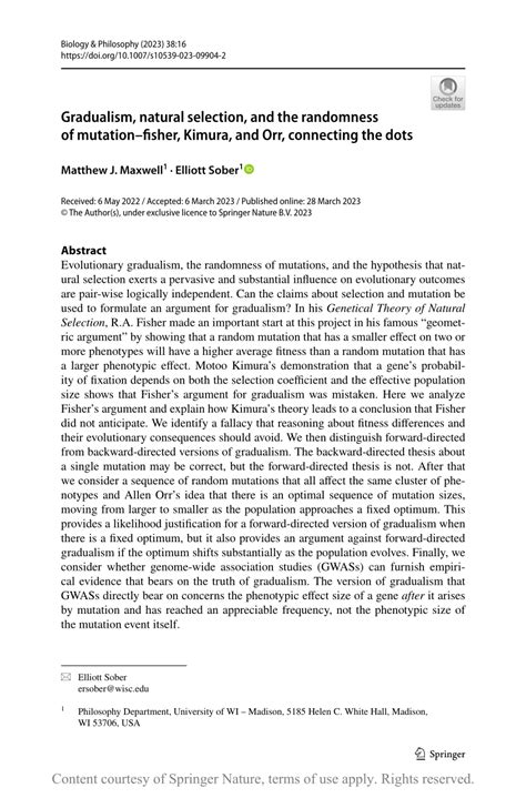 Gradualism Natural Selection And The Randomness Of Mutationfisher
