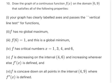 Solved Draw The Graph Of A Continuous Function Fx ﻿on The