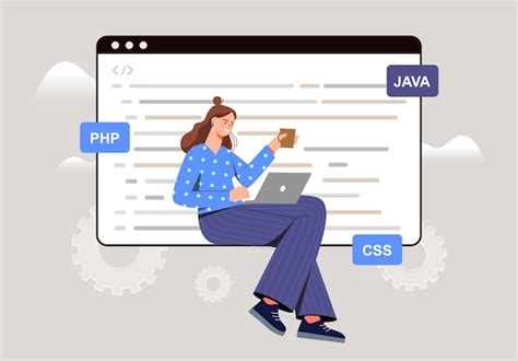 Programmation Femme Avec Ordinateur Portable Vecteur Premium