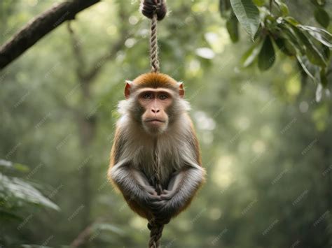 Premium Photo A Monkey Hanging From A Tree Branch In The Forest With
