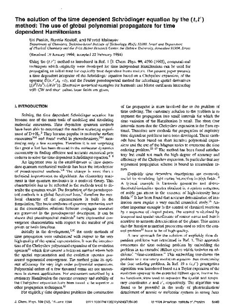 Pdf The Solution Of The Time Dependent Schrödinger Equation By The T T Method Complex
