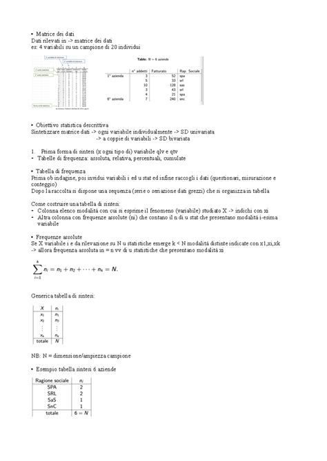 statistica da matrice dati a tipi di variabili con esercizi su