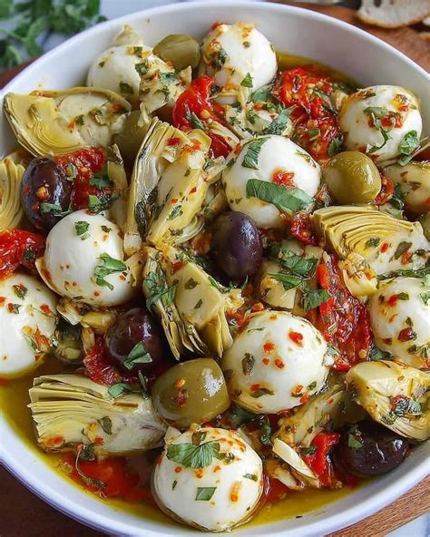 Recipes Marinated Mozzarella Balls Artichokes And Olives