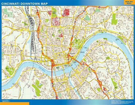 Cincinnati Downtown Wall Map Largest Maps Of The World Our Big