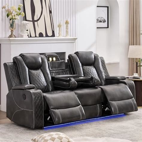 Power Reclining Sofa Couch With Wireless Charger 3 Seaters