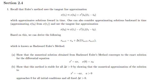 Solved Section Recall That Euler S Method Uses The Chegg