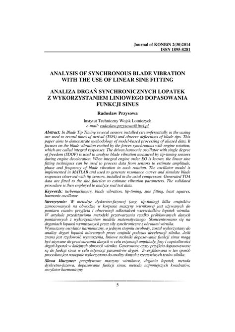 Pdf Analysis Of Synchronous Blade Vibration With The Use Of Linear Sine Fitting