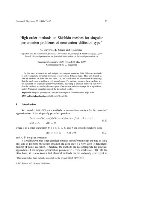 pdf high order methods on shishkin meshes for singular perturbation