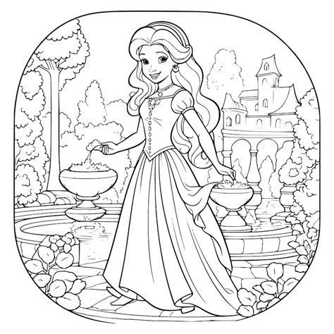 Desenhos Para Colorir De Linda Princesa No Jardim Para Crianças Vetor