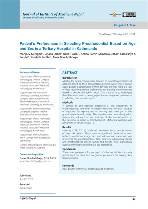 Pdf Patients Preferences In Selecting Prosthodontist Based On Age