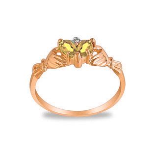 Rose Gold Diamond Yellow November Birthstone Citrine Gemstone Claddagh