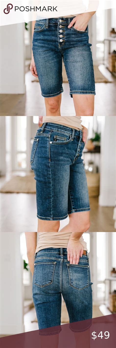 Judy Blue Button Fly Bermuda Denim Shorts Jeans For Short Women