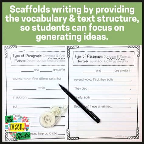 Esl Writing Compare And Contrast Paragraph Frames By The Esl Studio