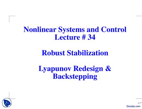Lyapunov Redesign Non Linear Systems Control And Analysis Lecture