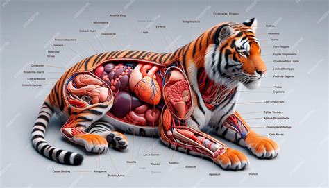 A Drawing Of A Tiger With The Stomach Labeled With The Organs Labeled