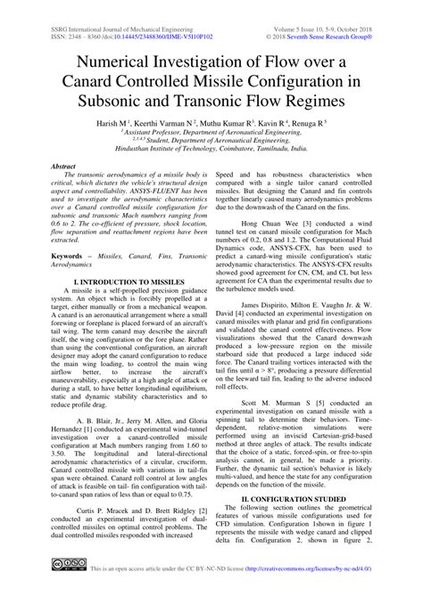 Pdf Numerical Investigation Of Flow Over A Canard Controlled Missile Configuration In Subsonic