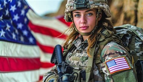 Premium Photo A Woman In A Military Uniform With The American Flag In