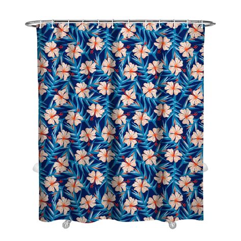 Summer Beach Themed Tropical Floral Shower Curtain 72x84 Featuring Exotic Floral Hawaiian