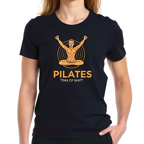 Navy Blue Cotton Short Sleeve T Shirt With Muscular Man In Pilates Pose