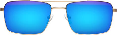 Gold Classic Metal Rectangle Mirrored Sunglasses With Blue Sunwear