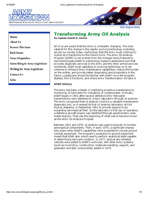 Army Logistician Transforming Army Oil Analysis Pdf
