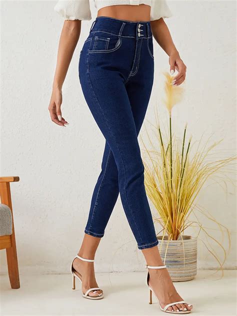 Jeans Ajustados Informales Botones Solo Pecho Jeans Temu Uruguay