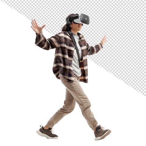 A Woman Wearing A Vr Head Set Premium Ai Generated Psd