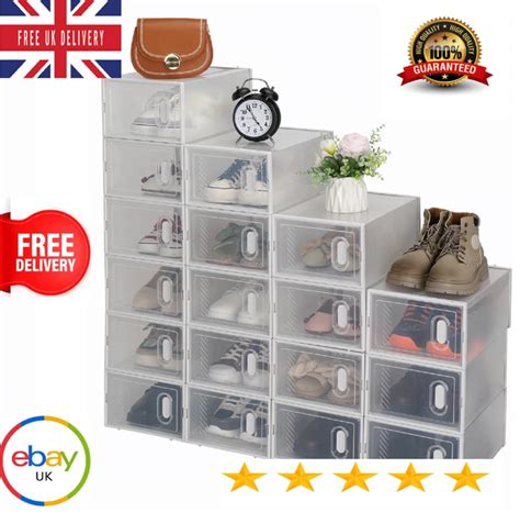 Shoe Shelf Storage Plastic Boxes Clear Stackable Foldable Durable