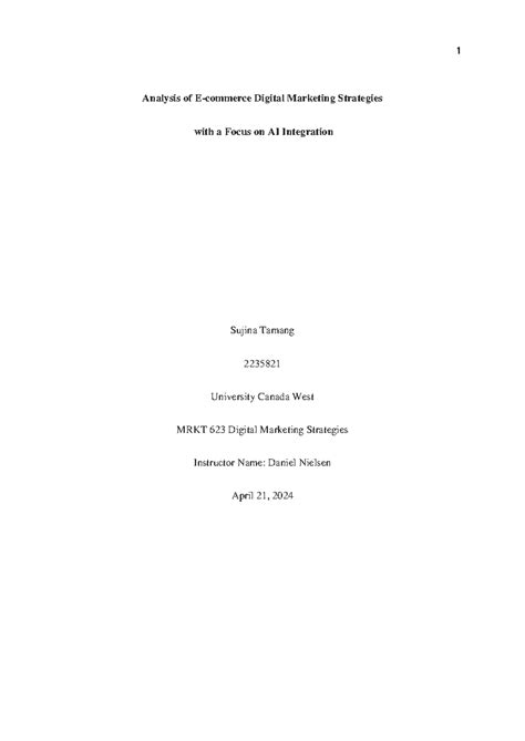 Mini Assignment 1 Analysis Of E Commerce Digital Marketing Strategies