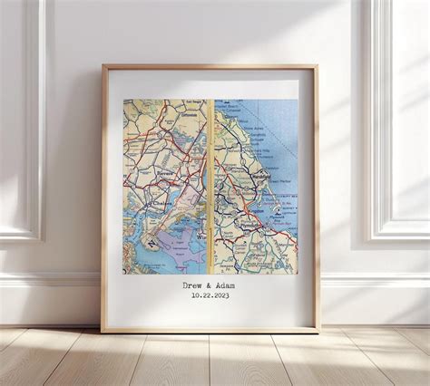 Custom Couples Map Art Anniversary Print Personalized Engagement Wedding T For Couple