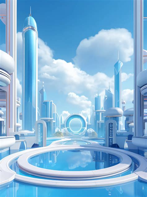A Close Up Of A Futuristic City With A Pool In The Middle Seaart Ai