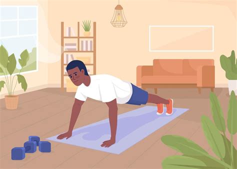 Man Doing Push Ups Flat Color Vector Illustration Regular Exercising