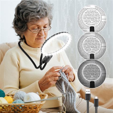 5x 15x Hands Free Magnifying Glass With Light For Reading