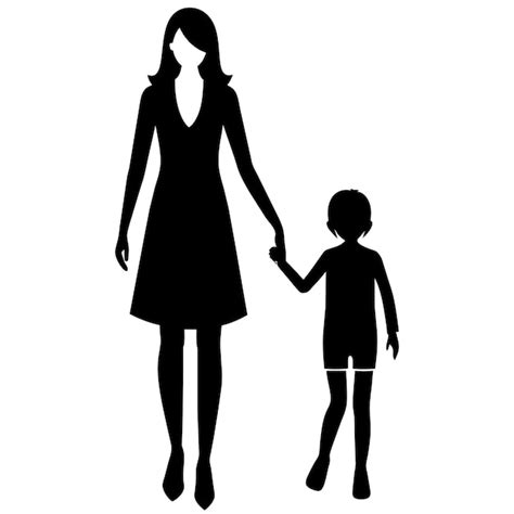 Madre Joven En Un Traje Moderno Caminando De La Mano Con Su Hijo Lado A