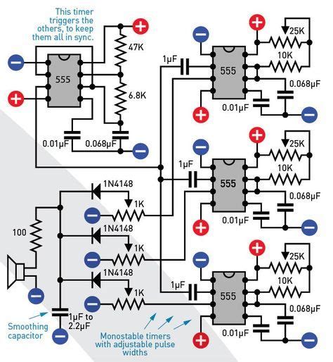 create custom sound waveforms with 555 timers electronic circuit
