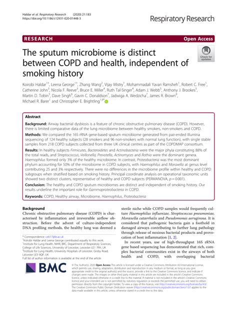 Pdf The Sputum Microbiome Is Distinct Between Copd And Health