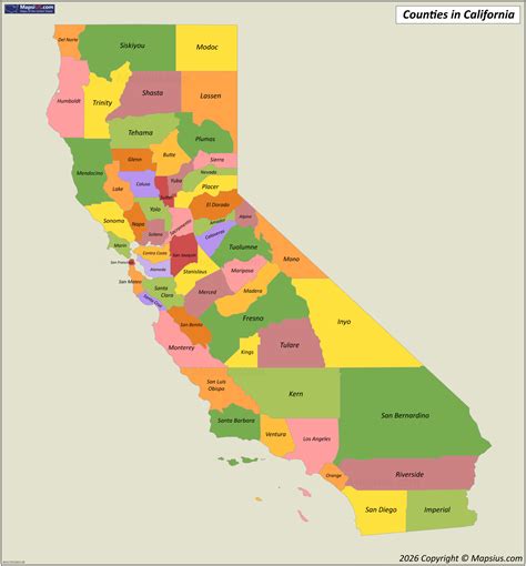 California County Map List Of Counties In California