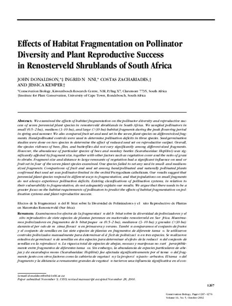 Pdf Effects Of Habitat Fragmentation On Pollinator Diversity And
