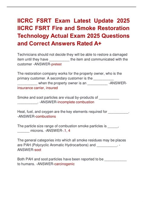 Iicrc Fsrt Exam Latest Update 2025 Iicrc Fsrt Fire And Smoke