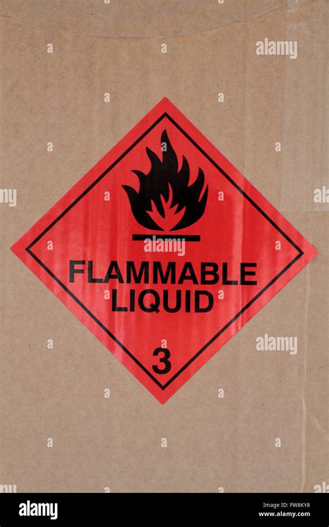 A Flammable Liquid Hazchem Warning Label On The Packaging Of A Delivery Of Chemicals To A Uk