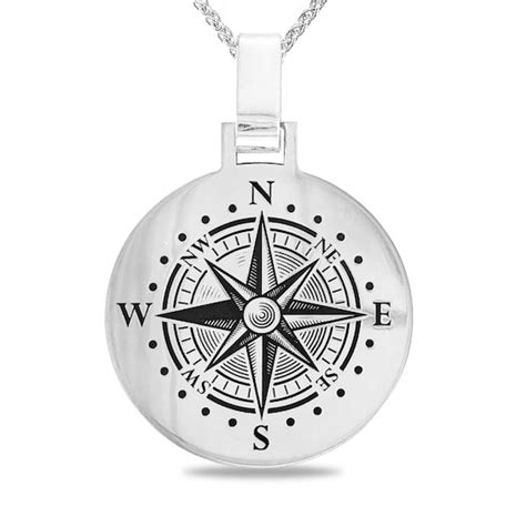 Mens Engravable Compass Disc Pendant In Sterling Silver 1 4 Lines Zales