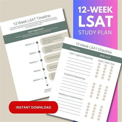 12 Week Lsat Study Plan Lsat Prep Schedule Printable Study Guide