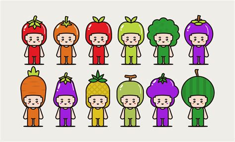 Cute Fruit Characters Set 36469116 Vector Art At Vecteezy
