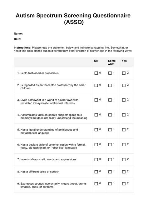 Autism Spectrum Screening Questionnaire Assq Guide