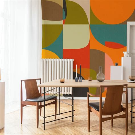 Mid Century Modern Shapes Wallpaper Buy Online At Happywall
