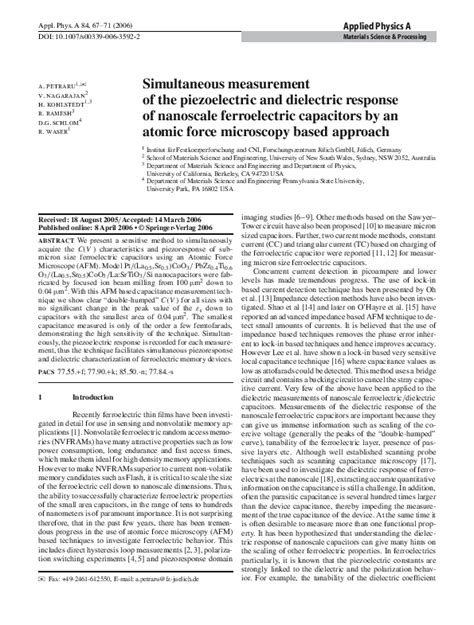 Pdf Simultaneous Measurement Of The Piezoelectric And Dielectric Response Of Nanoscale