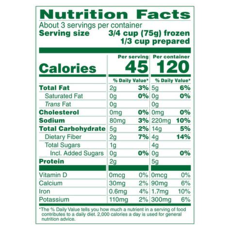 Frozen Green Beans Nutrition Label