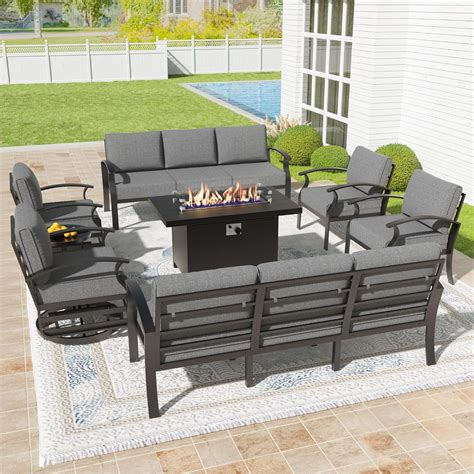 Gotland 8 Piece Aluminum Patio Furniture Set With Fire Pit Table