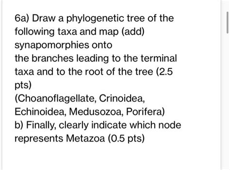 6a Draw A Phylogenetic Tree Of The Following Taxa And Mapadd Synapomorphies Onto The Branches