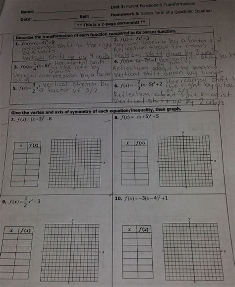 Unit 4 Solving Quadratic Equations Homework 9 Answer Key Tessshebaylo